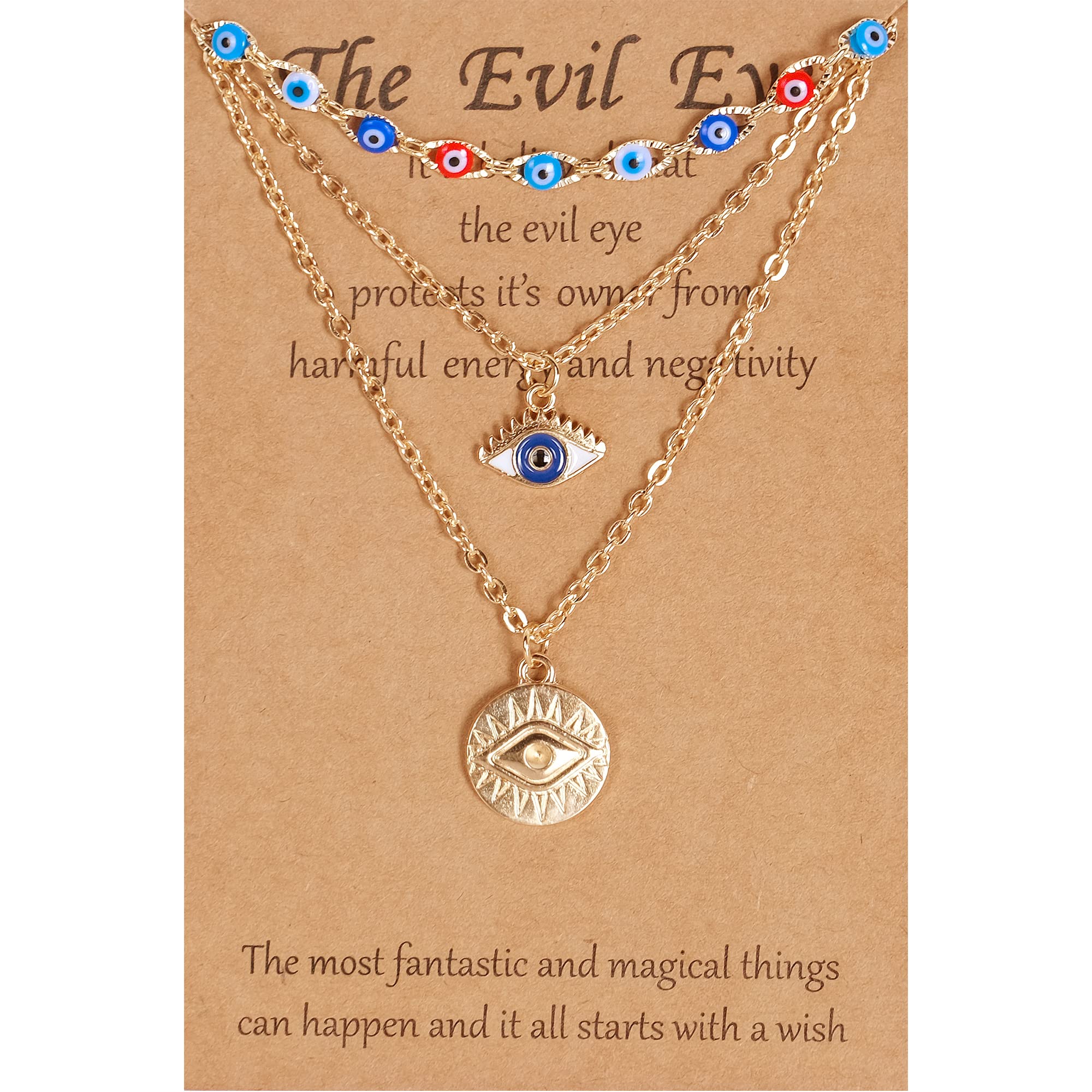 VIBILIA Layered Evil Eye Necklaces 18K Gold Plated Dainty Chocker Necklace Delicate Jewelry Gift for Women - Gold