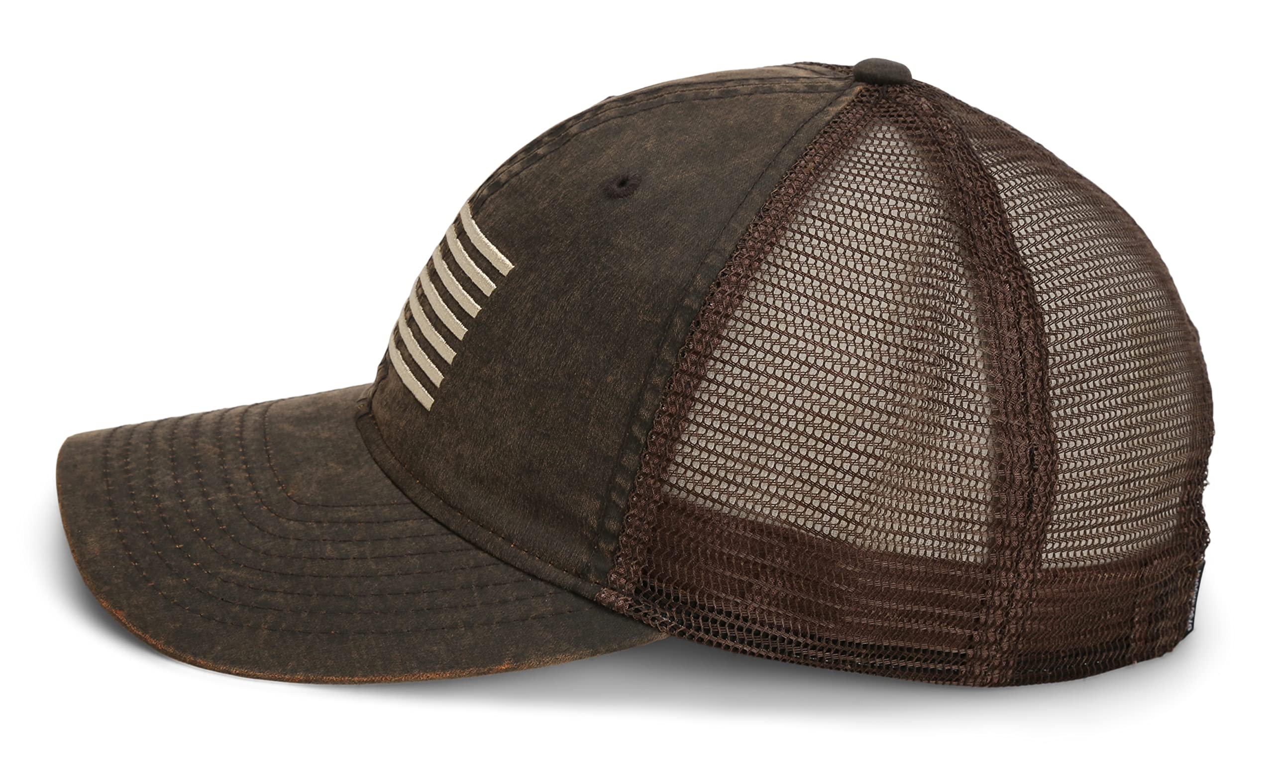 Paramount Outdoors Waxed Cloth American Flag Hat Mesh Back Brown American Flag Baseball Cap Snapback (Brown Wax Cloth)