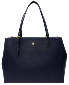 tory burch women's emerson double zip tote saffiano leather with gold tone hardware (navy)