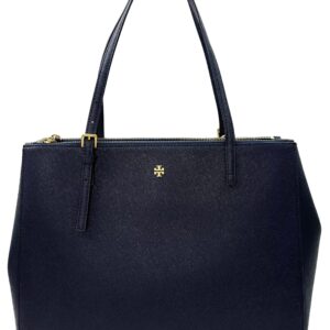 Tory Burch Women's Emerson Double Zip Tote Saffiano Leather With Gold Tone Hardware (Navy)