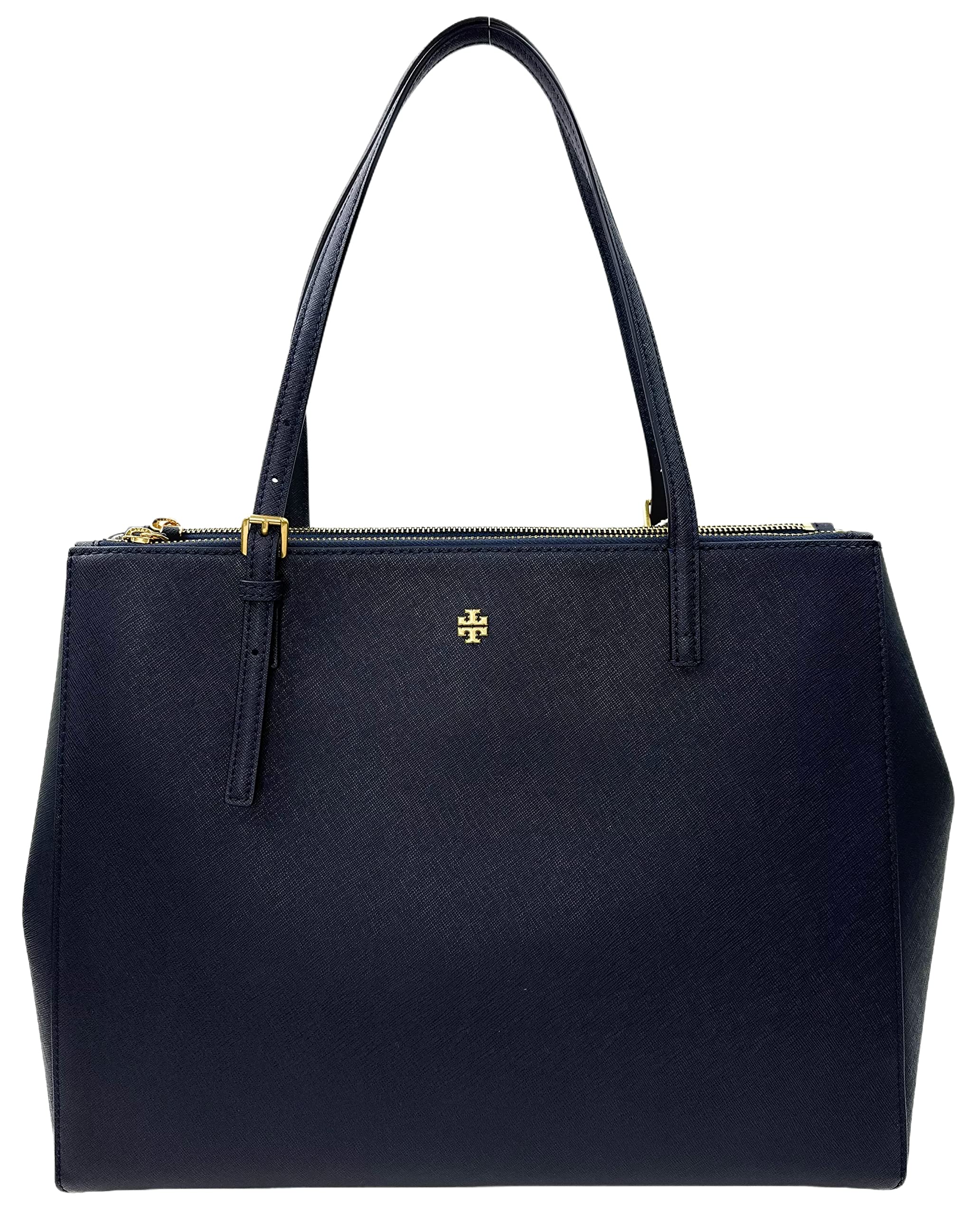 Tory Burch Women's Emerson Double Zip Tote Saffiano Leather With Gold Tone Hardware (Navy)