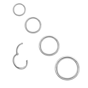 nose rings hoop 316l stainless steel hinged earrings rings hoop 20g 18g 16g septum hypoallergenic nose ring set helix ring daith ring body piercing jewelry 4pcs6mm 8mm 10mm 12mm diameter plated