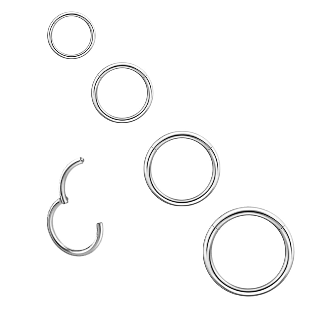 Nose Rings Hoop 316L Stainless Steel Hinged Earrings Rings Hoop 20G 18G 16G Septum Hypoallergenic Nose Ring set Helix Ring Daith Ring Body Piercing Jewelry 4PCS6mm 8mm 10mm 12mm Diameter Plated