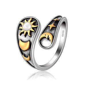 sun and moon star spoon rings for women 925 sterling silver adjustable thumb spoon rings engagement statement boho vintage finger open spoon rings jewelry gifts