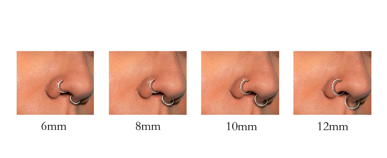 Nose Rings Hoop 316L Stainless Steel Hinged Earrings Rings Hoop 20G 18G 16G Septum Hypoallergenic Nose Ring set Helix Ring Daith Ring Body Piercing Jewelry 4PCS6mm 8mm 10mm 12mm Diameter Plated