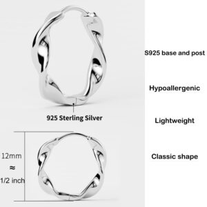 Earrings for Women Sterling Silver Hoop Earrings Small Hoop Earrings for Women Huggie Earrings White Gold Plated Cartilage Ear Cuff for Women 12mm-