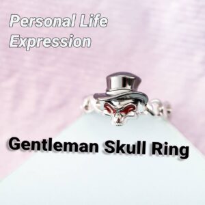 MILAKOO Skeleton Open Ring Black Hat Gentelman Skull 925 Sterling Silver Halloween Gifts for Women