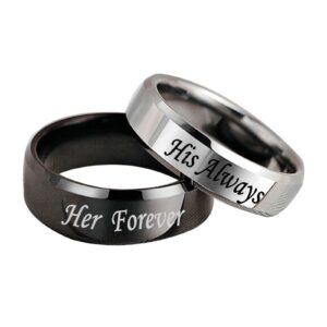 homxi promise rings engravable couple rings wedding bands,stainless steel promise rings black silver ring with 6mm her forever his always rings couples size women 8 + men 8