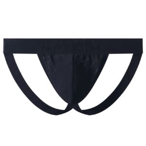 FreeNFond Men's Jock Strap, Wide Band Male Underwear Jockstrap Athletic Supporter for Gym Vasectomy Rugby Marathon Training (as1, alpha, l, regular, regular, Black)