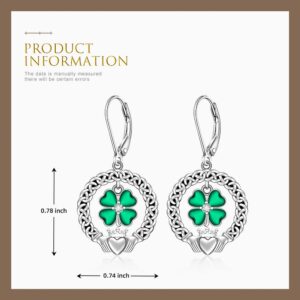 St Patricks Day Shamrock Earrings for Women Sterling Silver Four Leaf Clover Earrings Celtic Claddagh Irish Shamrock Dangle Green Lucky Jewelry Valentine Gifts