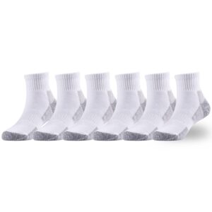 epeius kids boys/girls' cushioned socks thick cotton athletic running socks ankle sports 6 pack 7-10 years,white(grey sole)