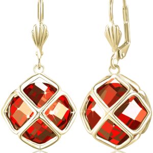 Big Dark Red Crystal Dangle Earrings for Women (Jan-Garnet-14K Gold)