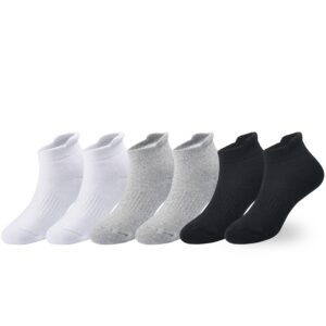 epeius kids cushioned socks low cut/ankle running socks thick cotton athletic sports socks for boys girls 6 pack 7-10 years,black white light grey