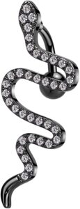 316l surgical steel top drop cz pave snake belly button ring (black)