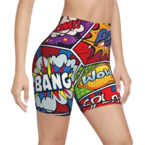 Retro Pop Art Comic Shout Women's High Waist Bike Shorts for Workout Sports Athletic Running Hiking Biker Yoga Gym Large Size