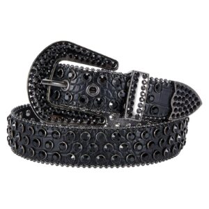 rhinestone belts for men women bling studded belt with metal buckle western cowboy punk belt for jeans pants jacket (black-02, m fit waist:30-34inches（41.3" length）)