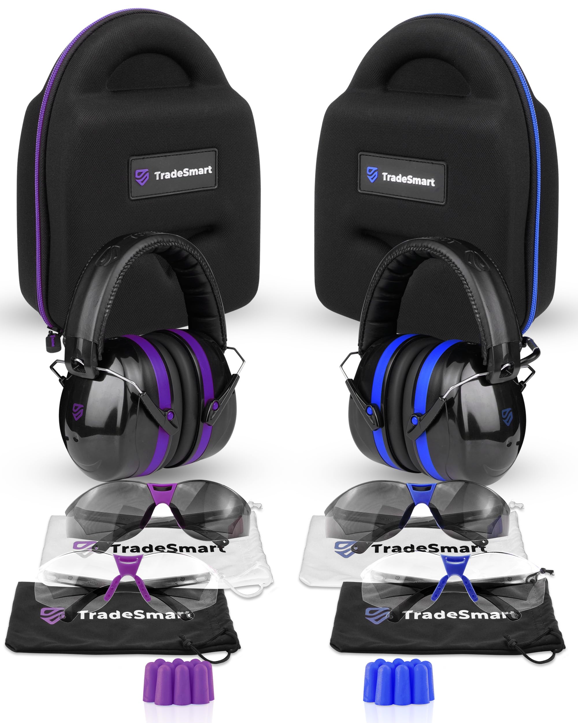 TradeSmart Gun Range Protection Duo Kit - Blue and Purple Shooting Eye and Ear Protection for Women and Men, U.S. Certified