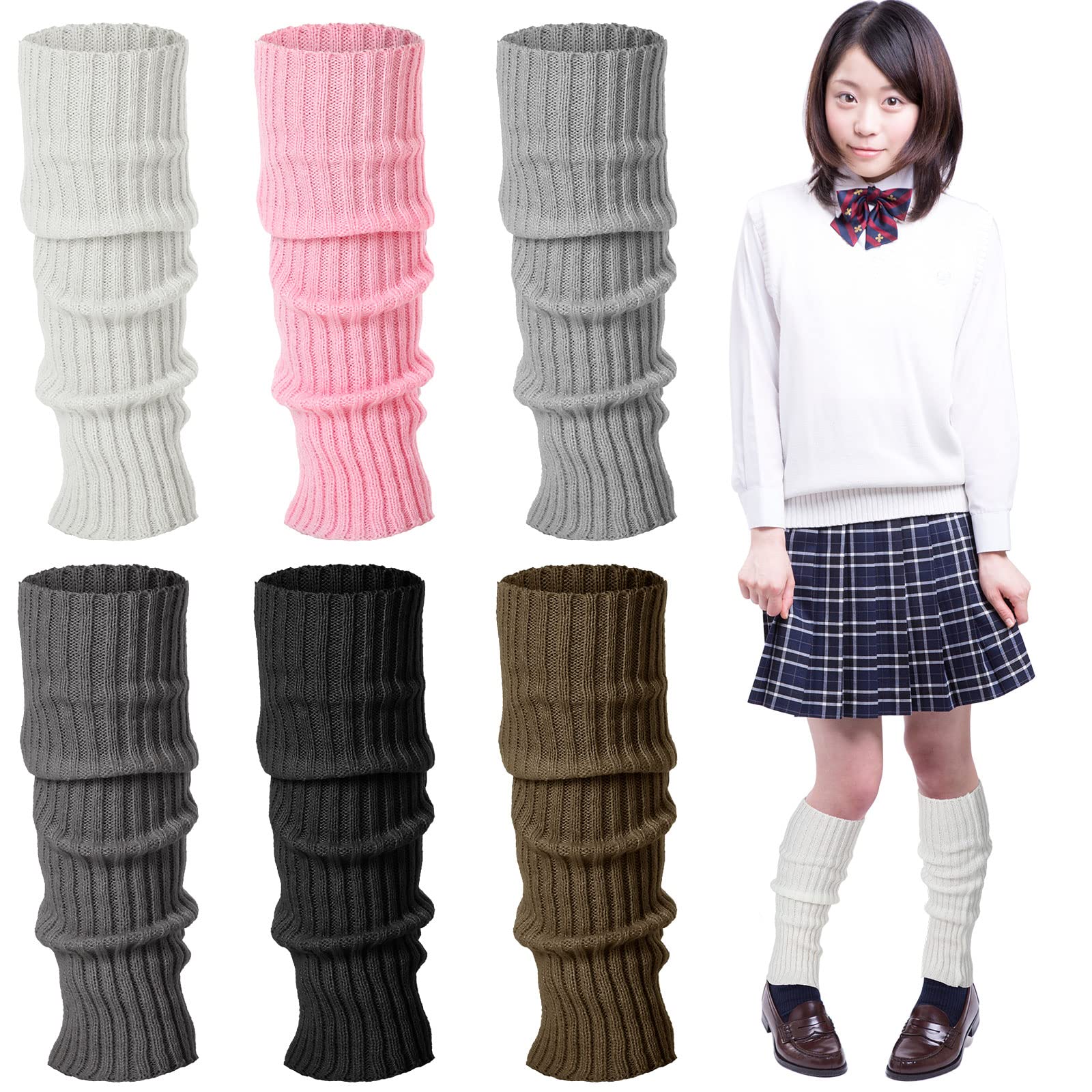 6 Pairs Kawaii Leg Warmers Japanese Style Knitted Loose Socks Leg Warmers for Girls Women Lolita Costume School (Classic Style)