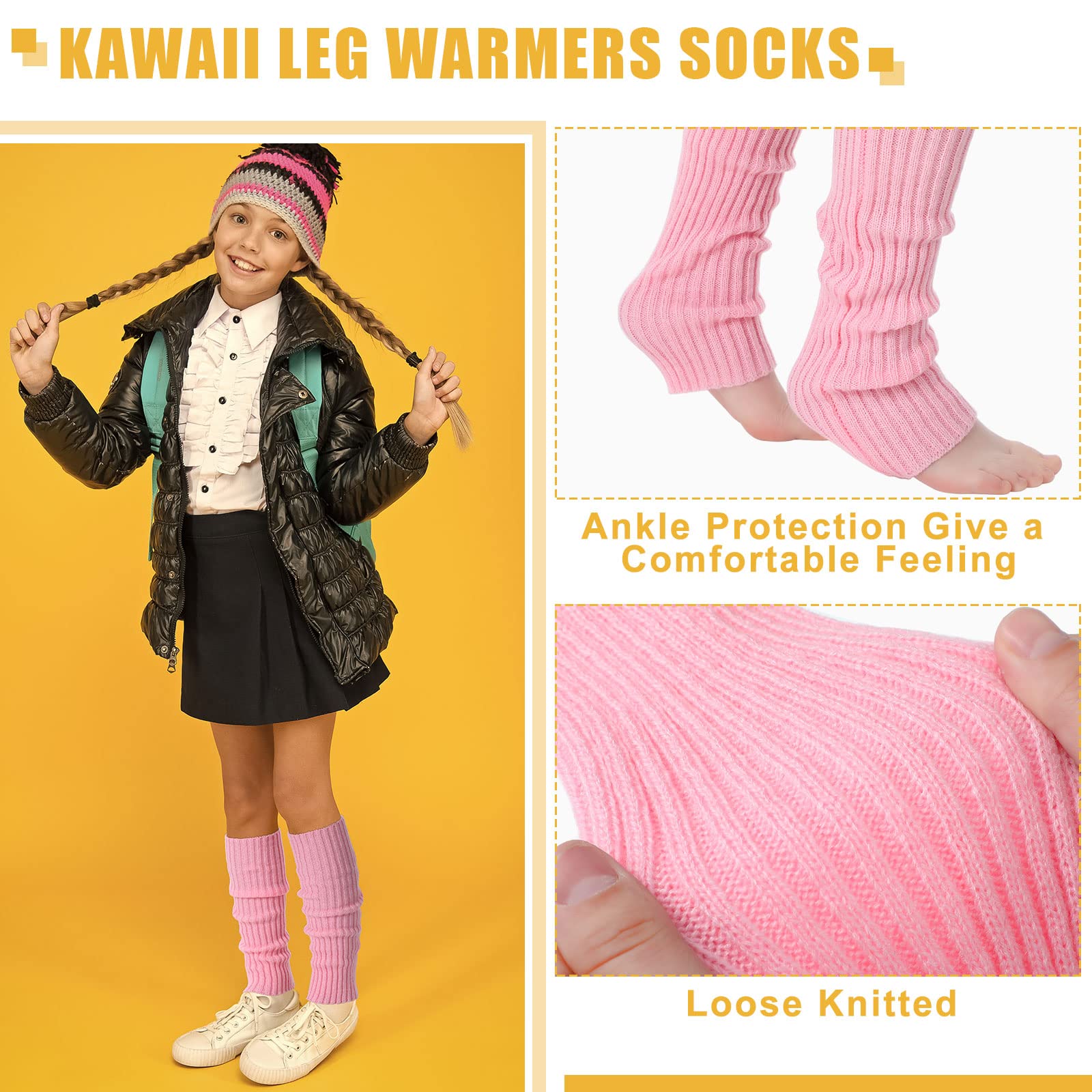 6 Pairs Kawaii Leg Warmers Japanese Style Knitted Loose Socks Leg Warmers for Girls Women Lolita Costume School (Classic Style)