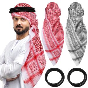 funtery 2 pcs arab head scarf for men with lgal aqel rope middle east desert shemagh wrap arab costume(pink, black, white)