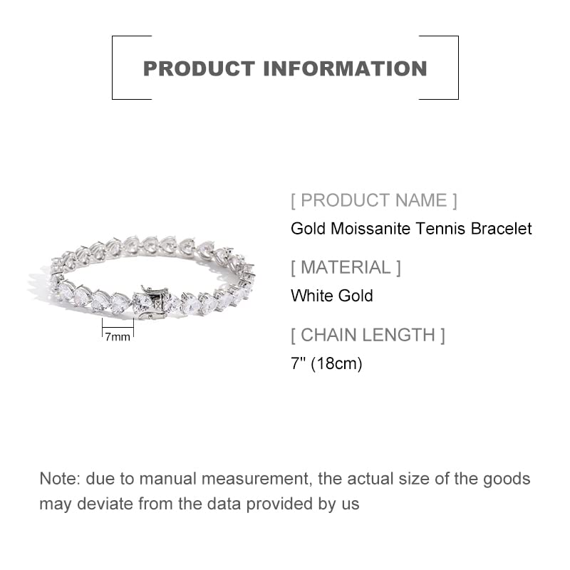 18K Gold Moissanite Tennis Bracelet for Women,Dainty Tear Drop Shape Moissanite Chain Charm Bracelet,Fashion Bracelet Jewelry Gift for Her (White Gold, 18K Gold)