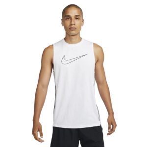 nike pro dri-fit men's slim fit sleeveless top (as1, alpha, xx_l, regular, regular, white/black)