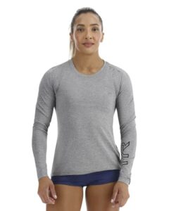 tyr women's standard long sleeve sun protection performance t-shirt upf 50+, heather grey