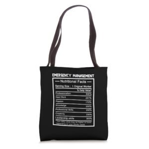 funny job title worker nutrition facts emergency management tote bag