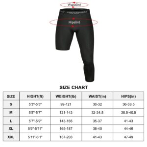 3 Pack Men's Compression Pants Single Leg 3/4 Basketball Tights Leggings Athletic Running Tights One Leg Base Layer Underwear Black S