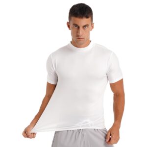 YEAHDOR Mens Mock Neck T Shirts Short Sleeve Turtleneck Casual Undershirt Pullover Thermal Solid Tops White Large