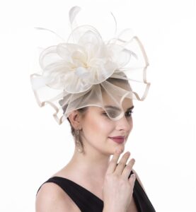 fascinator women's organza church kentucky derby british bridal tea party wedding hat summer ruffle hat, medium(hj2-beige flower)