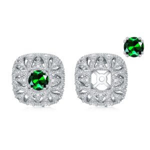 ctieip 1/10cttw real diamond earring jackets with simulated emerald studs,sterling silver vintage earrings with diamonds for women(g-h color, i2-i3 clarity)