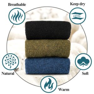 Time May Tell Mens and womens Merino Wool Hiking Cushioning Socks For Outdoor Wool-Socks-For-Men 2/3 Pack (Black/Green/Blue(3 Pairs) US Size 9~13