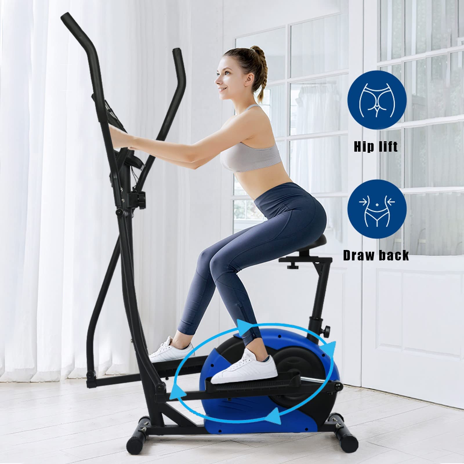 USYFAKGH Elliptical Exercise Machine, Elliptical Machine for Home Use, Adjustable Elliptical, with Rate and LCD Monitor, 220.46Lb Weight Capacity (Blue, 1208)