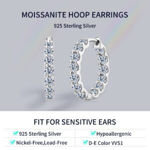 Moissanite Hoop Earrings for Women, 925 Sterling Silver D-E Color VVS1 Lab-Created Diamond Huggie Earrings, 18K White Gold Plated Small Hoop Earring Hypoallergenic Jewelry Gifts