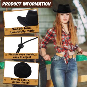 Hicarer 12 Pieces Western Cowboy Hat Set Plastic Felt Wide Brimmed Felt Cowgirl Party Hat for Men Women Costume Party(Black)