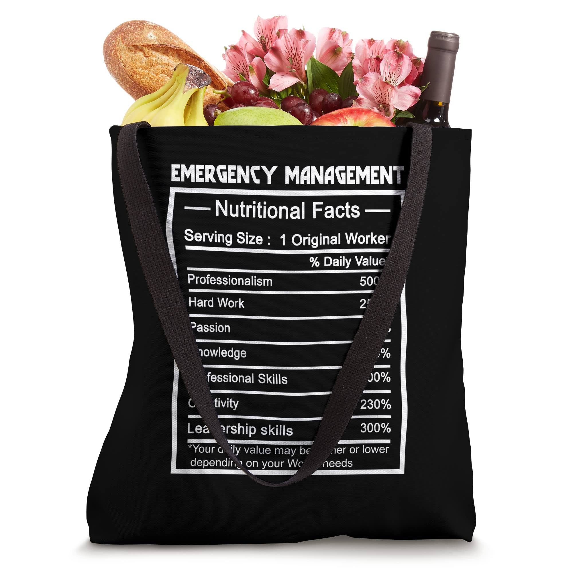 Funny Job Title Worker Nutrition Facts Emergency Management Tote Bag