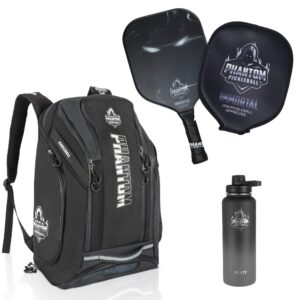 pickleball professional backpack, immortal 16mm carbon fiber wide body pickleball paddle and stainless steel water bottle