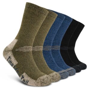 time may tell mens and womens merino wool hiking cushioning socks for outdoor wool-socks-for-men 3 pack (black/green/blue(3 pairs) us size 5~9