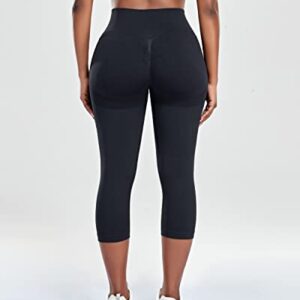 CFR Womens High Waist Leggings Workout Butt Lifting Capris Leggings Booty Scrunch Butt Cropped Yoga Pants #0 Black M