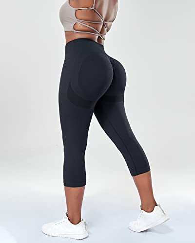 CFR Womens High Waist Leggings Workout Butt Lifting Capris Leggings Booty Scrunch Butt Cropped Yoga Pants #0 Black M