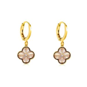 four leaf clover crystal flower statement small hoop earring for women gold plated tiny huggie cubic zirconia dangle drop mini hoop earring ear cuff pierced jewelry gift for valentine's day birthday