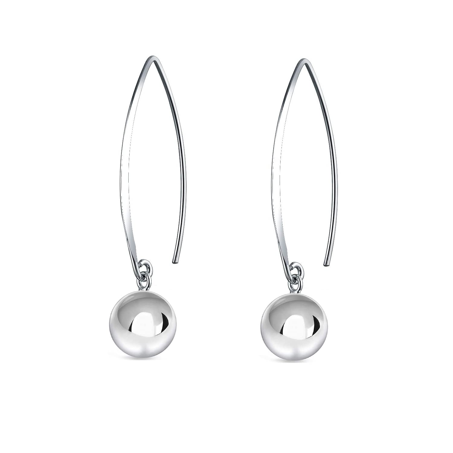 Savlano 925 Sterling Silver Ear Wire Threader Bead Ball Dangling Drop Earrings for Women Available in 6MM, 8MM, 10MM and 12MM -Made in Italy Comes With Savlano Gift Box (8MM)