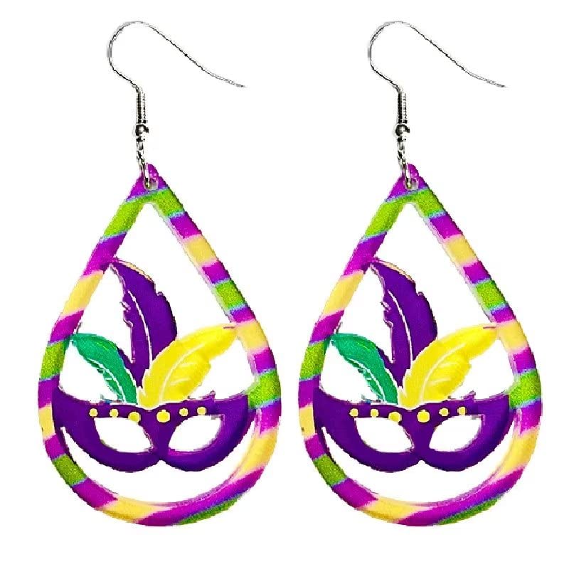 Zhang shine Mardi Gras Dangle Earrings for Women, Carnival Parade Theme Hollowed Out Drop Earrings, Mardi Gras Acrylic Earrings for Party Holiday Mardi Gras Gifts