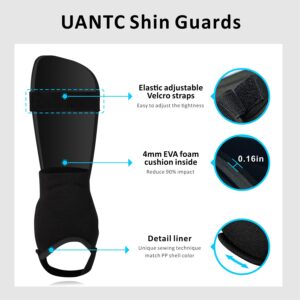 Uantc Shin Guards - Shin Guards with Ankle Protection Cushion Protection Reduce Shocks and Injuries - Kids Soccer Shin Guards with Adjustable Straps for Boys/Girls - Shin Guards Soccer Youth BlackXS