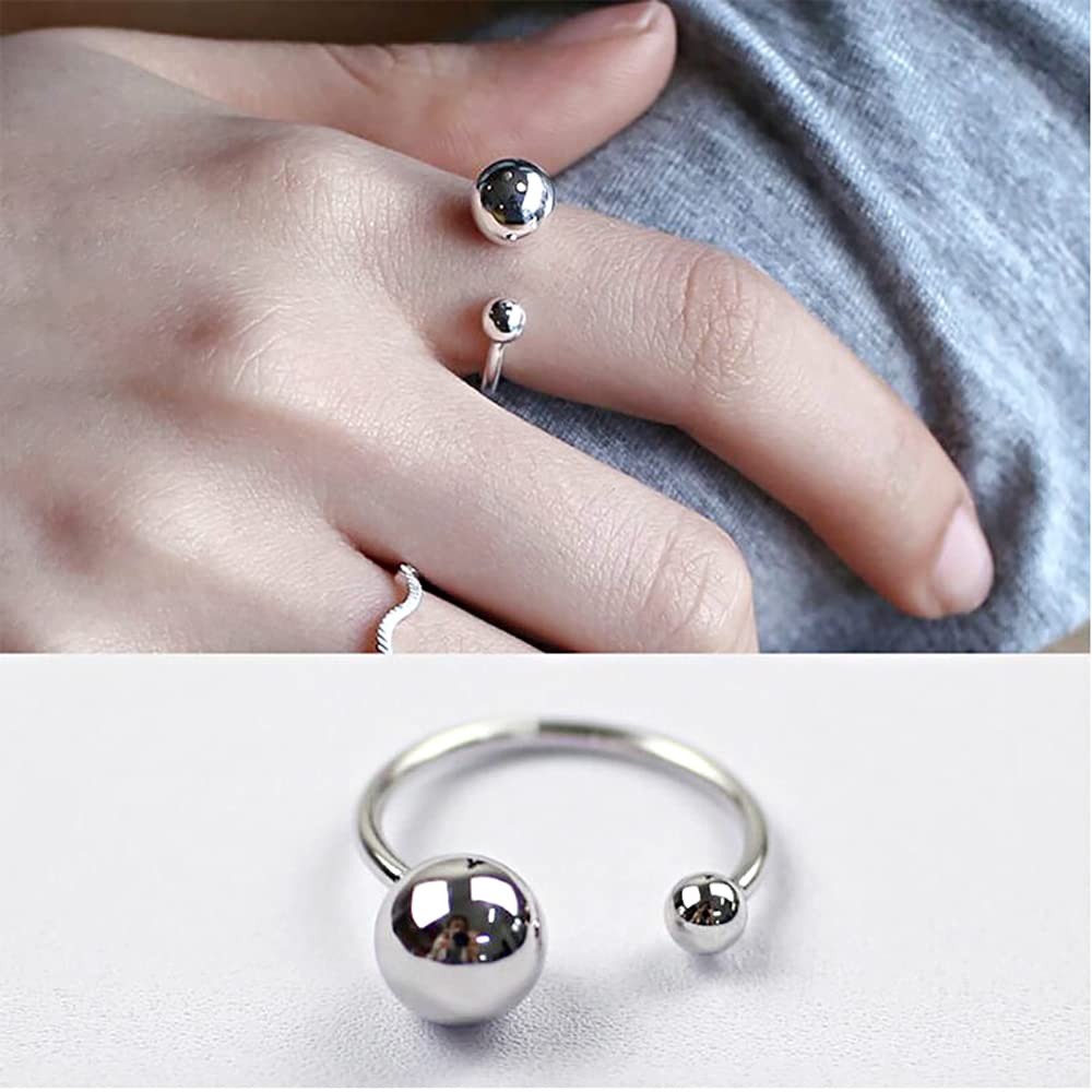 Minimalist Double Ball Bead Ring for Women Statement Expandable Open Rings Comfort Fit Fashion Lucky Christmas Birthday Jewelry