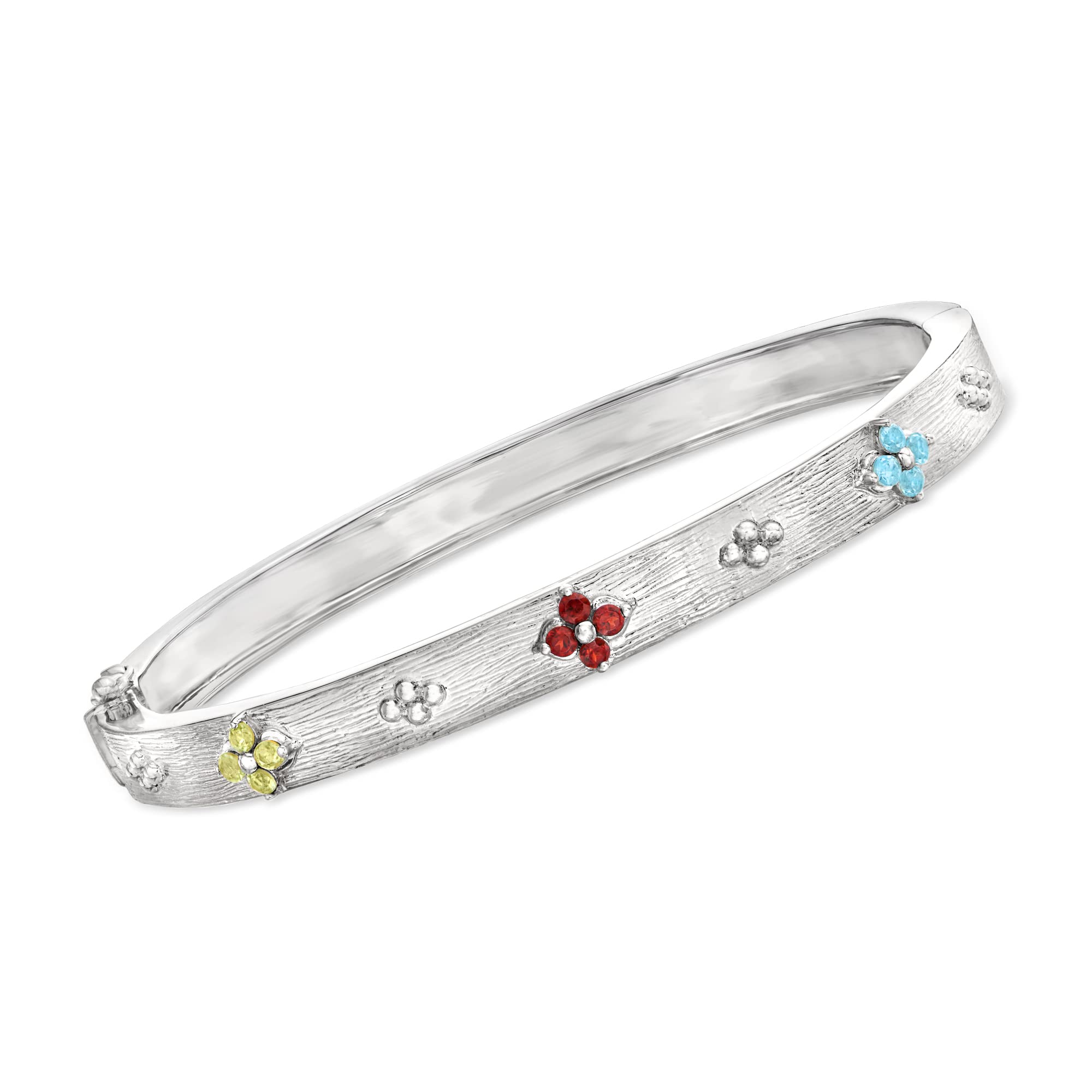 Ross-Simons 0.30 ct. t.w. Multi-Gemstone Floral Bangle Bracelet in Sterling Silver. 8 inches