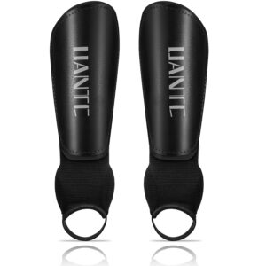 uantc shin guards - shin guards with ankle protection cushion protection reduce shocks and injuries - kids soccer shin guards with adjustable straps for boys/girls - shin guards soccer youth blackxs