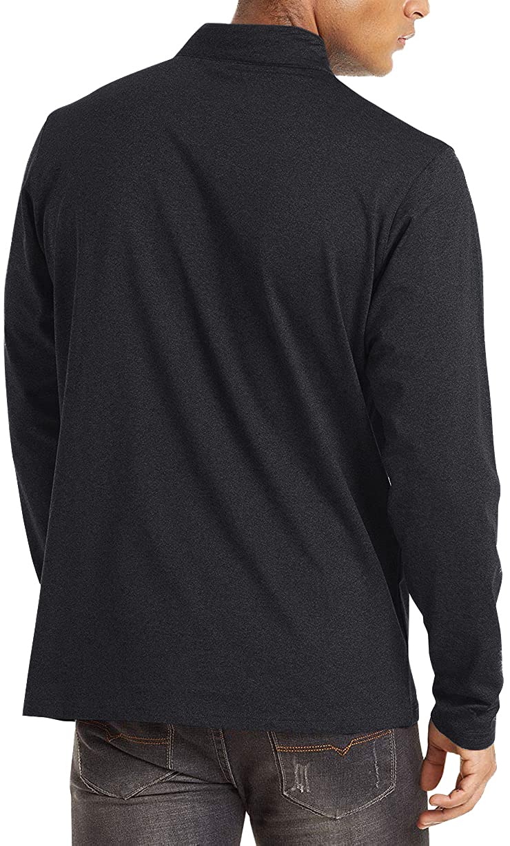 KEFITEVD Athletic Shirts for Men Long Sleeve Athletic Shirts Fleece Lined Golf Shirts Gym Shirts Fitness Shirts Breathable Pullover Shirts Black