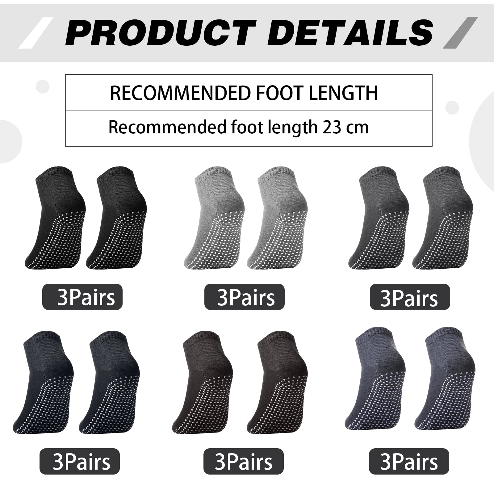 Didaey 18 Pairs Non Slip Socks for Man Woman Athletic Anti Skid Hospital Socks Bulk Socks Low Cut No Show Sock for Pilates(9 x 3 Inches,Dark Color)